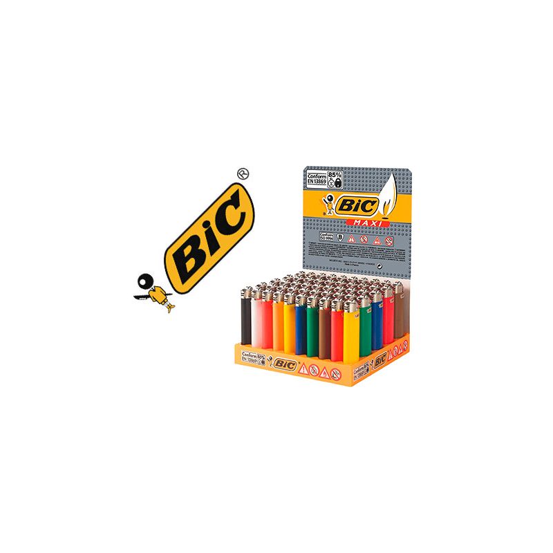 ENCENDEDOR BIC MAXI J26 EXPOSITOR DE 50 UNIDADES COLORES SURTIDOS ...