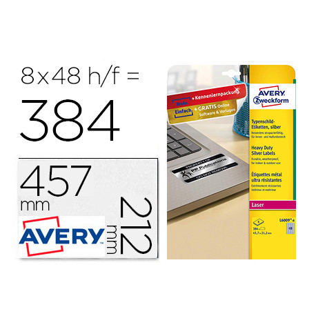 ETIQUETA ADHESIVA RESISTENTE AVERY POLIESTER PLATA 45,7X21,2 MM LASER ...