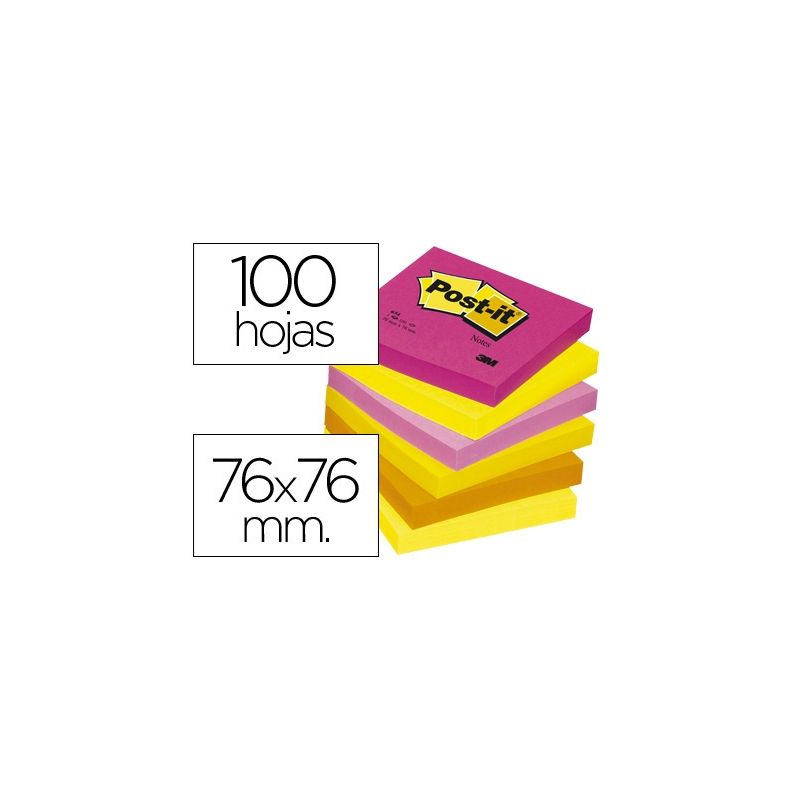BLOC DE NOTAS ADHESIVAS QUITA Y PON POST-IT 76X76 MM NEON PACK DE 6 ...